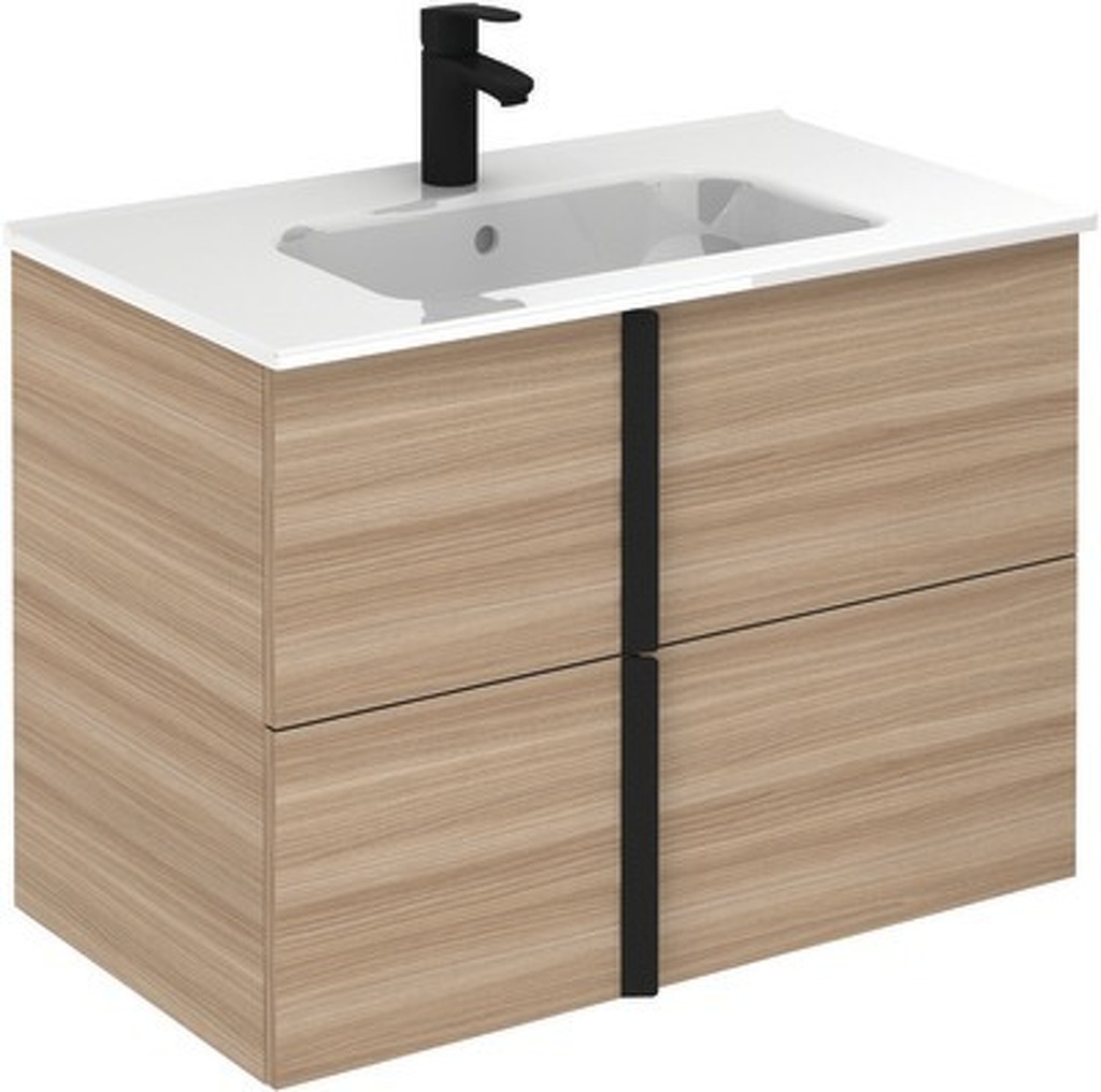 Caisson 2 tiroirs 80cm New Anco - Anconetti - Noyer sablé avec poignées ...